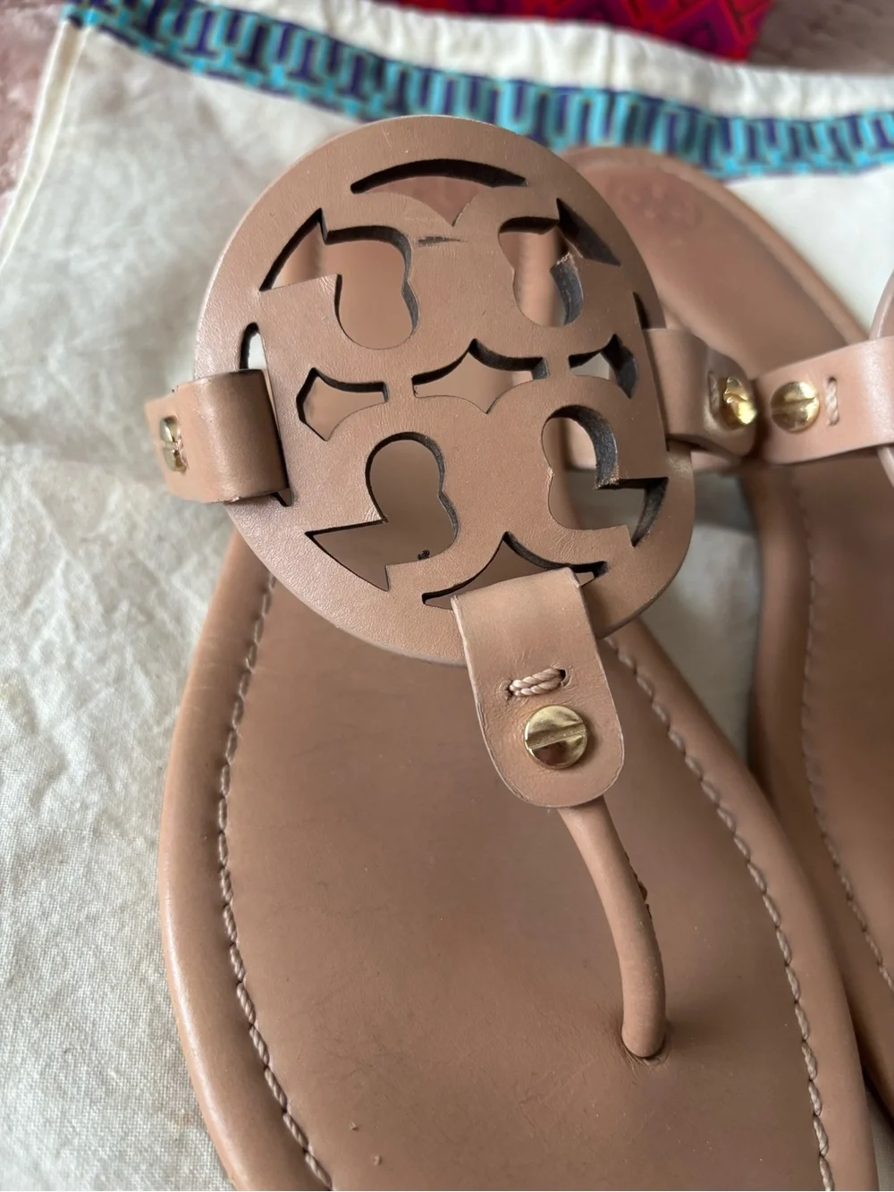 Tory Burch | Shoes | Tory Burch Miller Leather Logo Thong Sandals Size ...